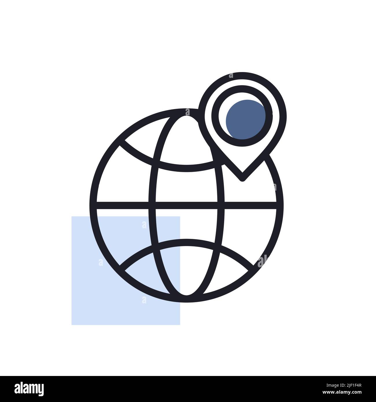 Earth planet and location marker on it vector icon. International ...
