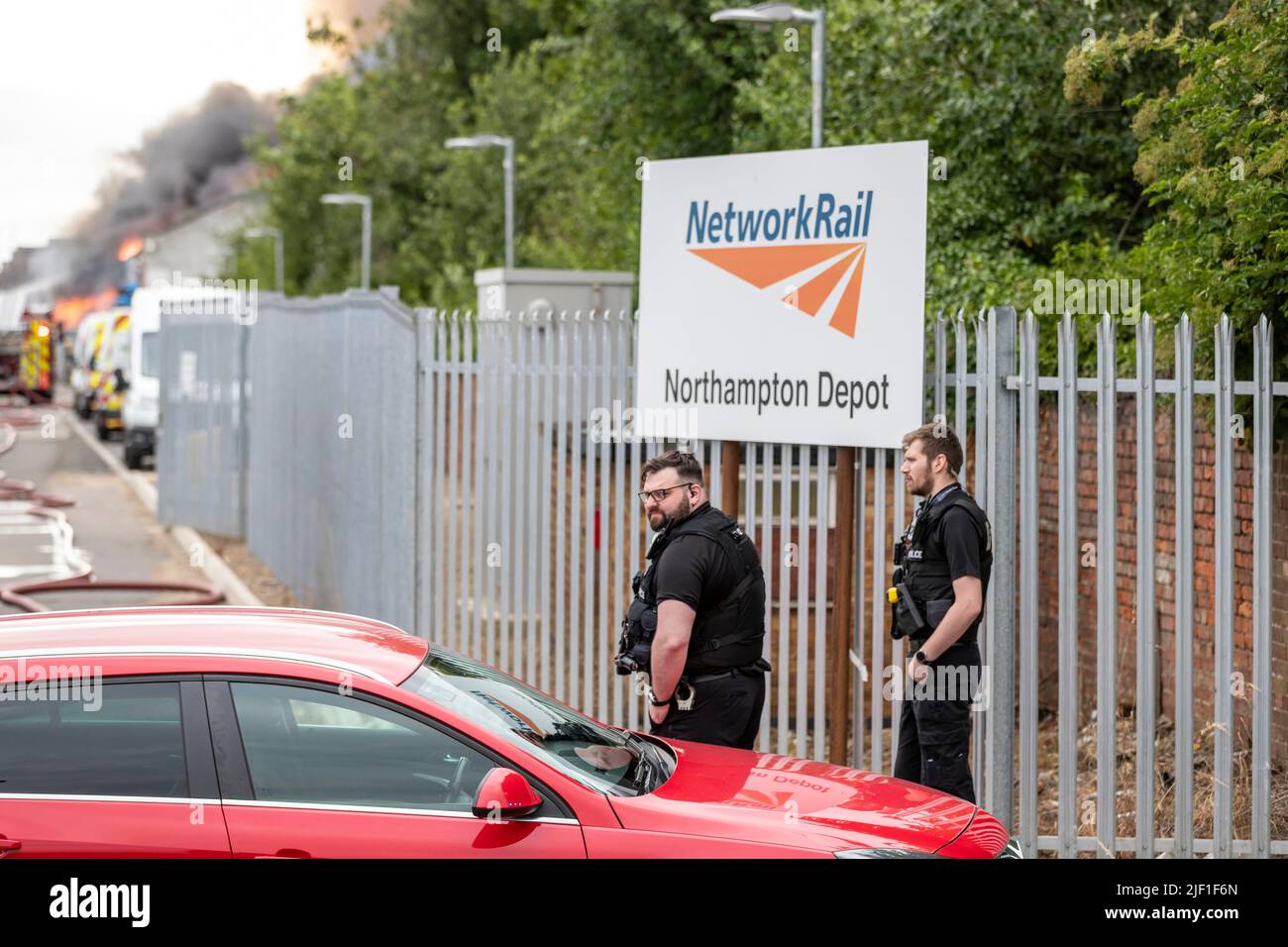 Northampton UK. 28th June 2022. A large fire this evening at NETWORK ...