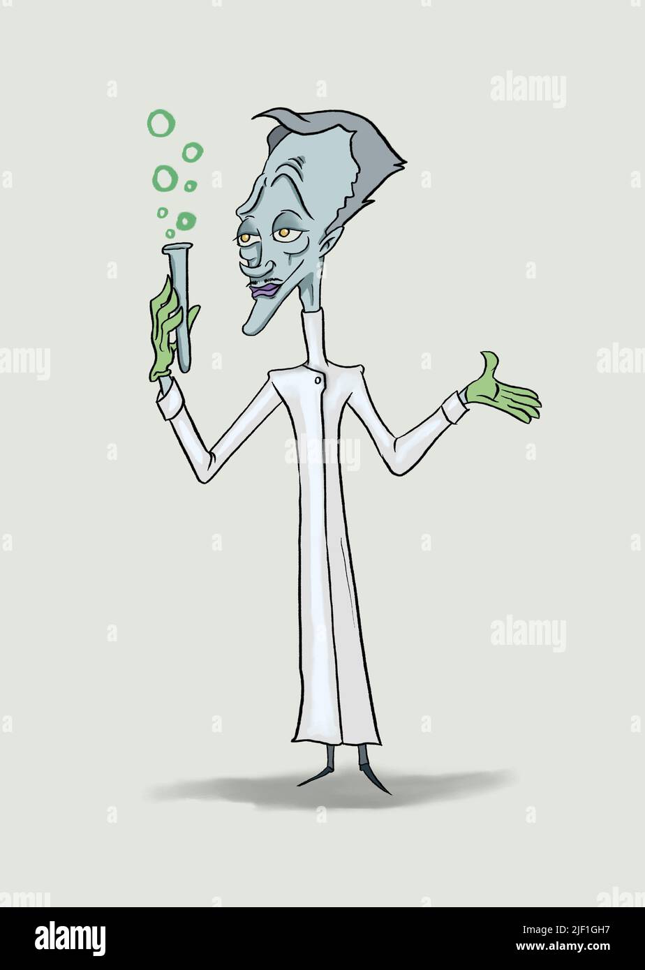 mad scientist hand drawn illustration Stock Photo - Alamy