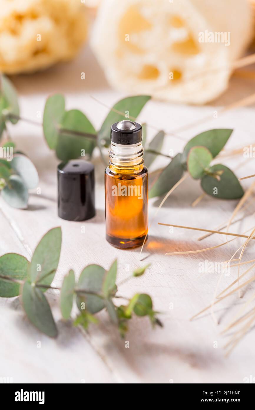 Natural handmade cosmetics - bottle with essential oil stick with ...