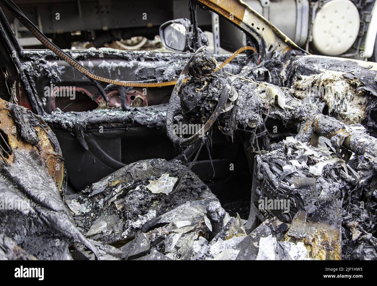 Detail of accident and destruction of a vehicle, disaster and death ...