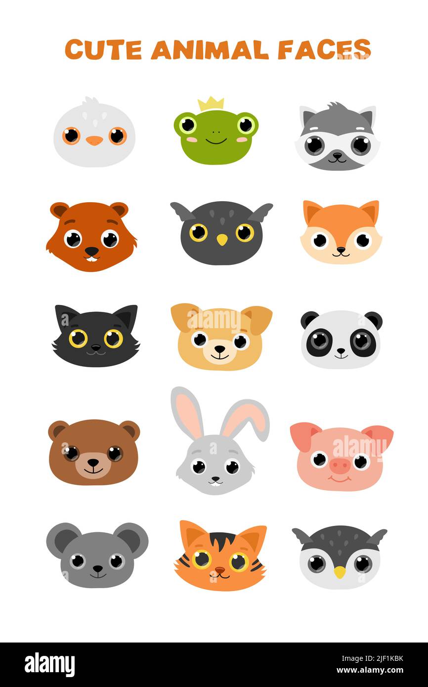 cute animal faces flat vector set illustration Stock Vector Image & Art ...