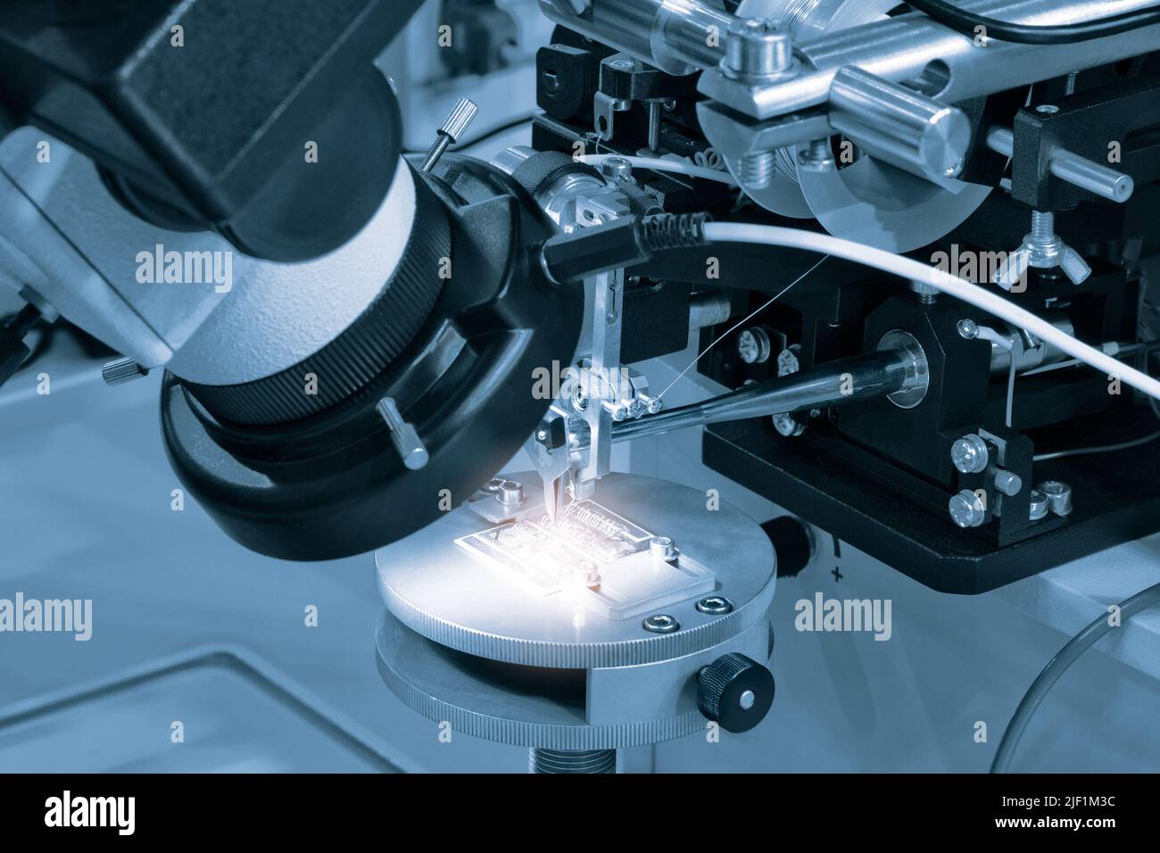 Chip testing equipment. Manufacturing of microchips. A close-up study ...