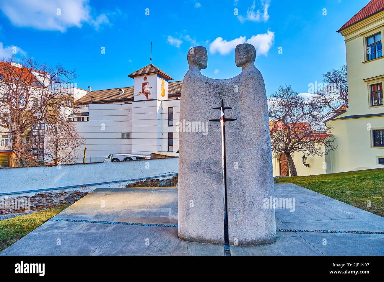 BRNO, CZECH REPUBLIC - MARCH 10, 2022: The modern monument to St Cyril ...