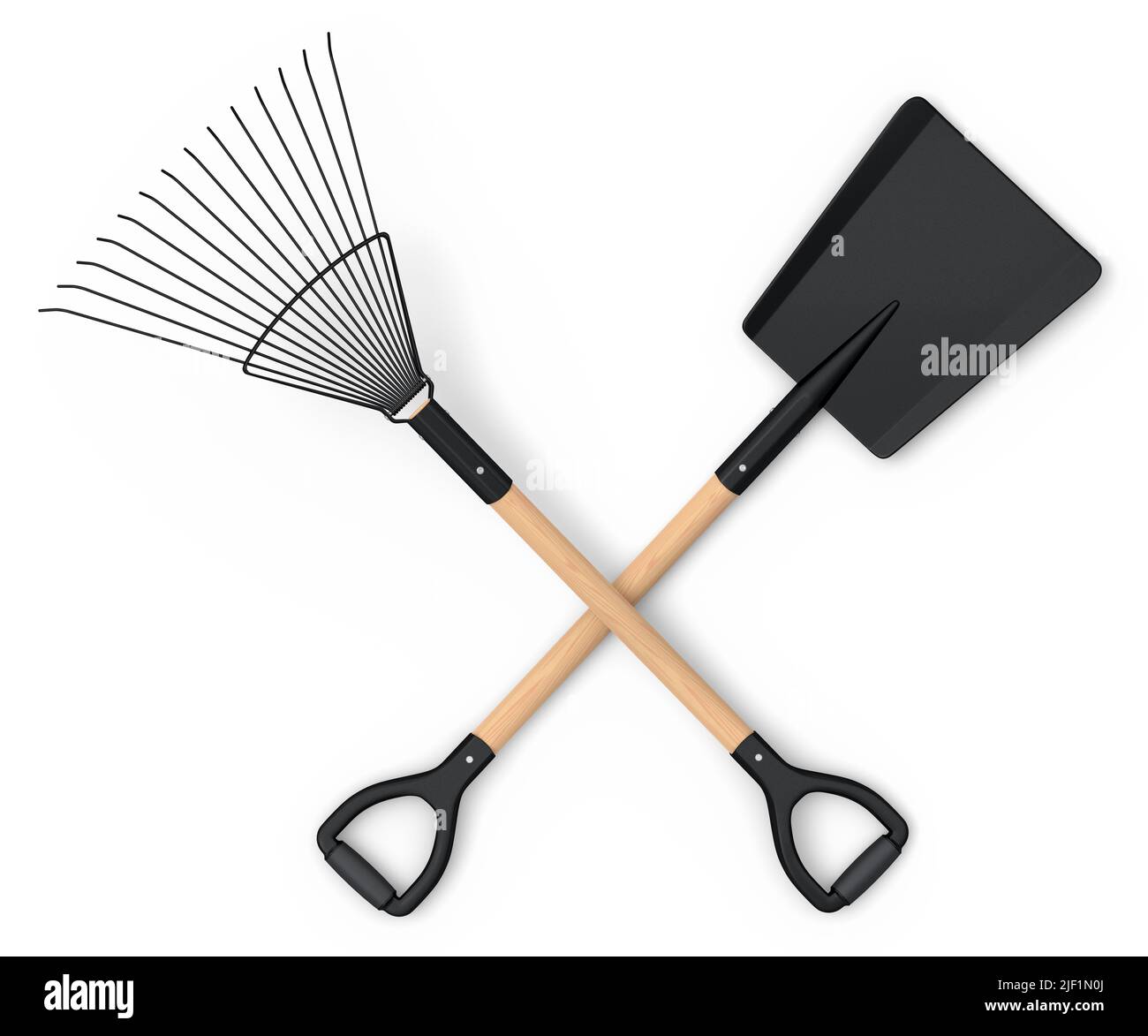 Set of garden rake and shovel with wooden handle for harvesting hay on ...