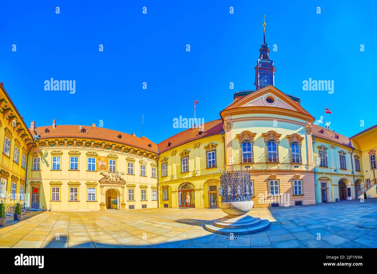Panorama of the large courtyard of Nova Radnice (New Town Hall) of Brno ...