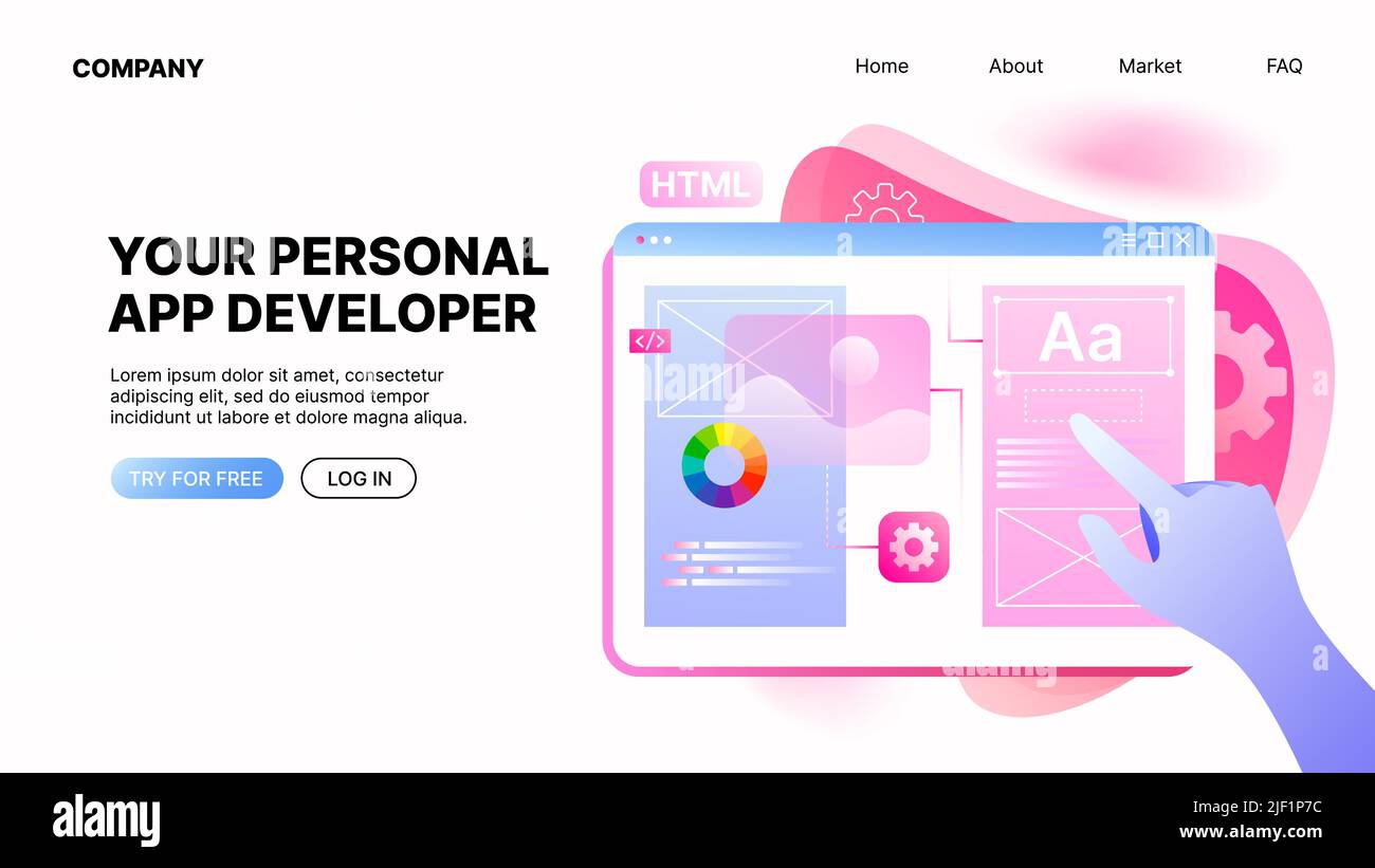 Personal App Developer Advertisement Banner. Horizontal Landing Page Template. Vector ...