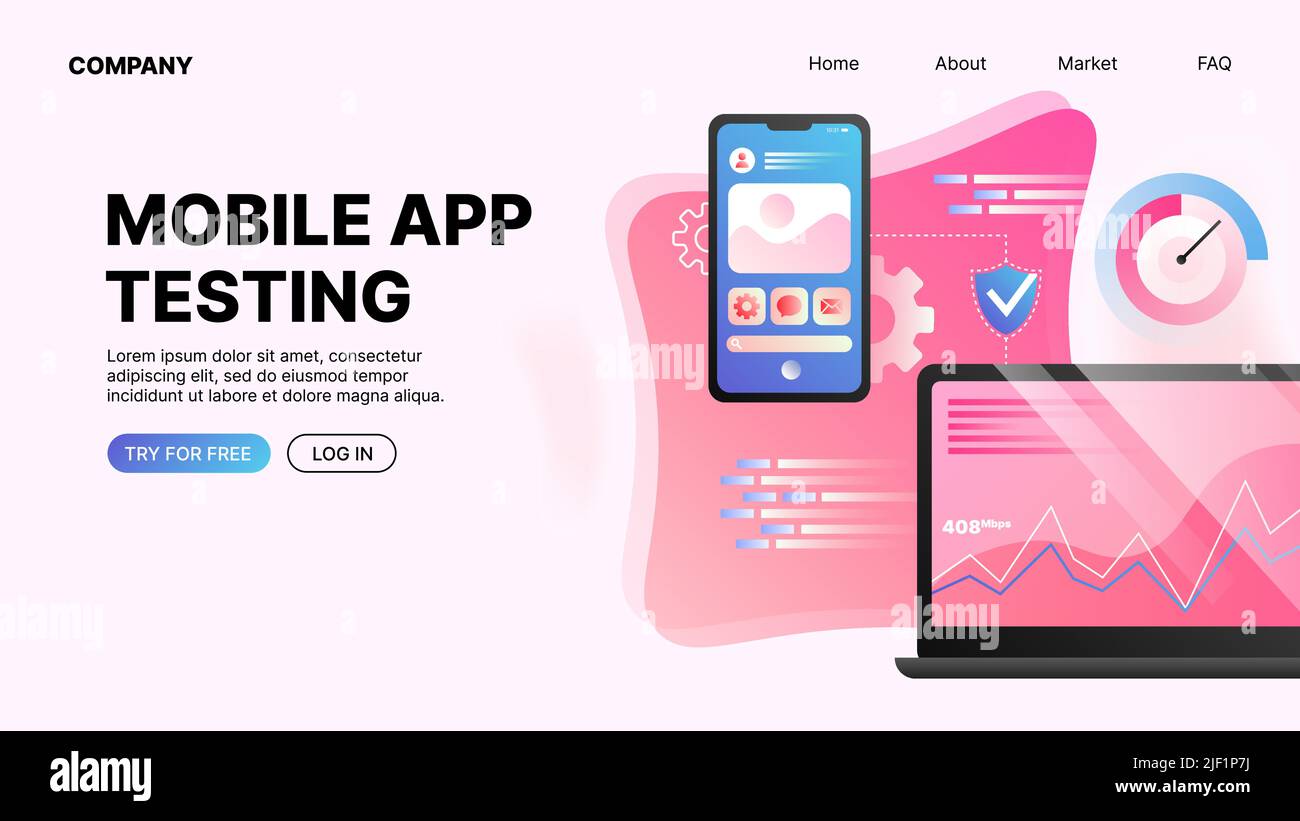 Mobile App Testing. Website Landing Page Template. Vector illustration ...