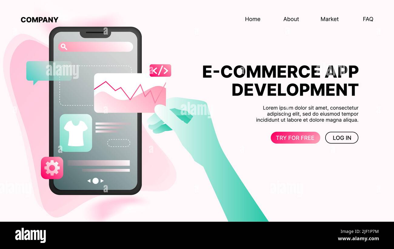 Ecommerce App Development. Landing Page Template. Vector illustration ...