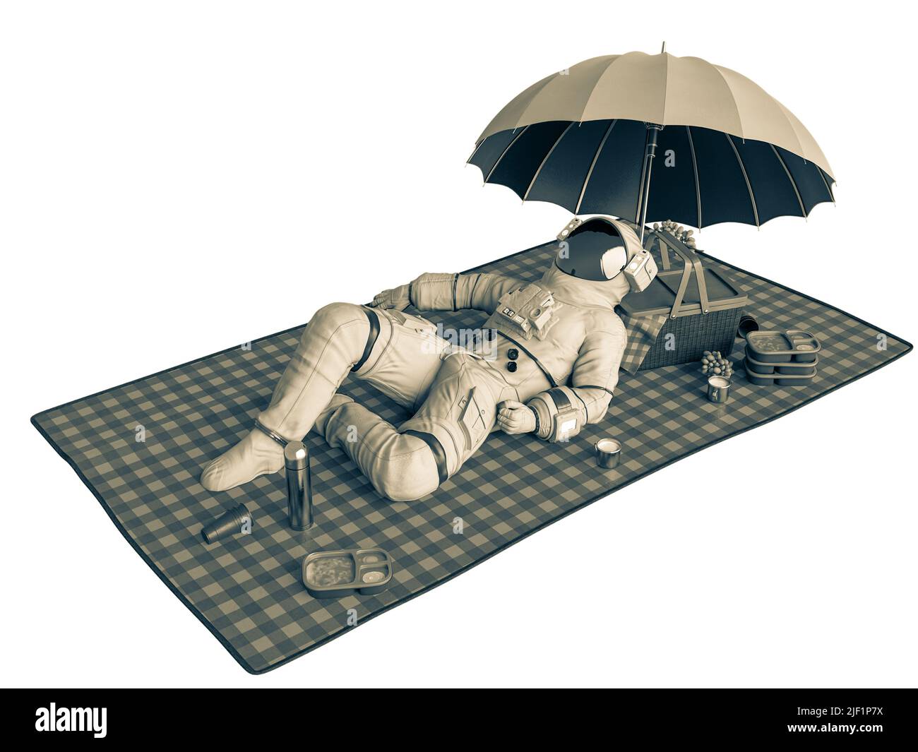 astronaut doing a picnic time, 3d illustration Stock Photo - Alamy