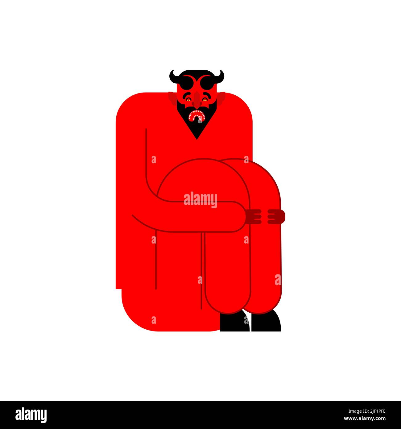 Sad Devil. melancholy Satan hugging his knees. Vector illustration ...