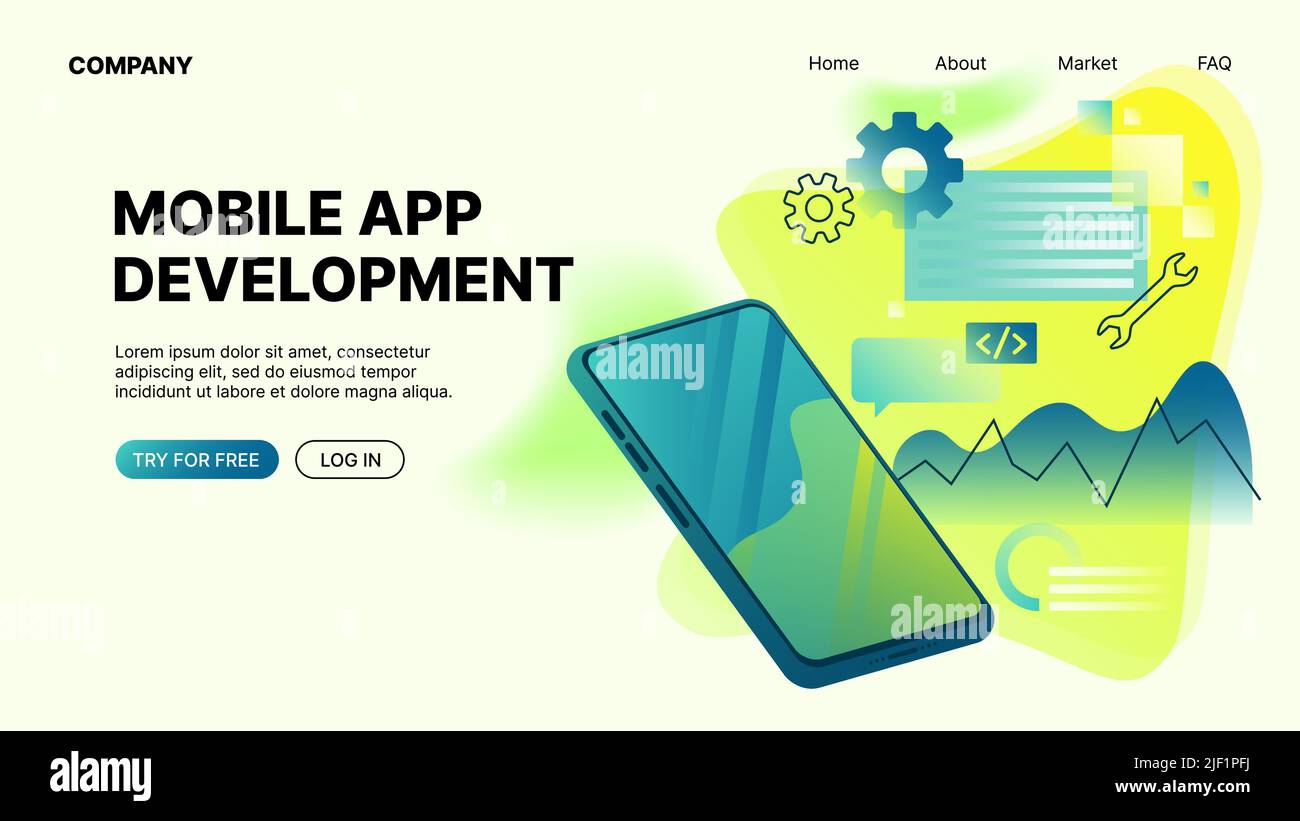 Mobile App Development. Horizontal Web Banner. Vector illustration ...