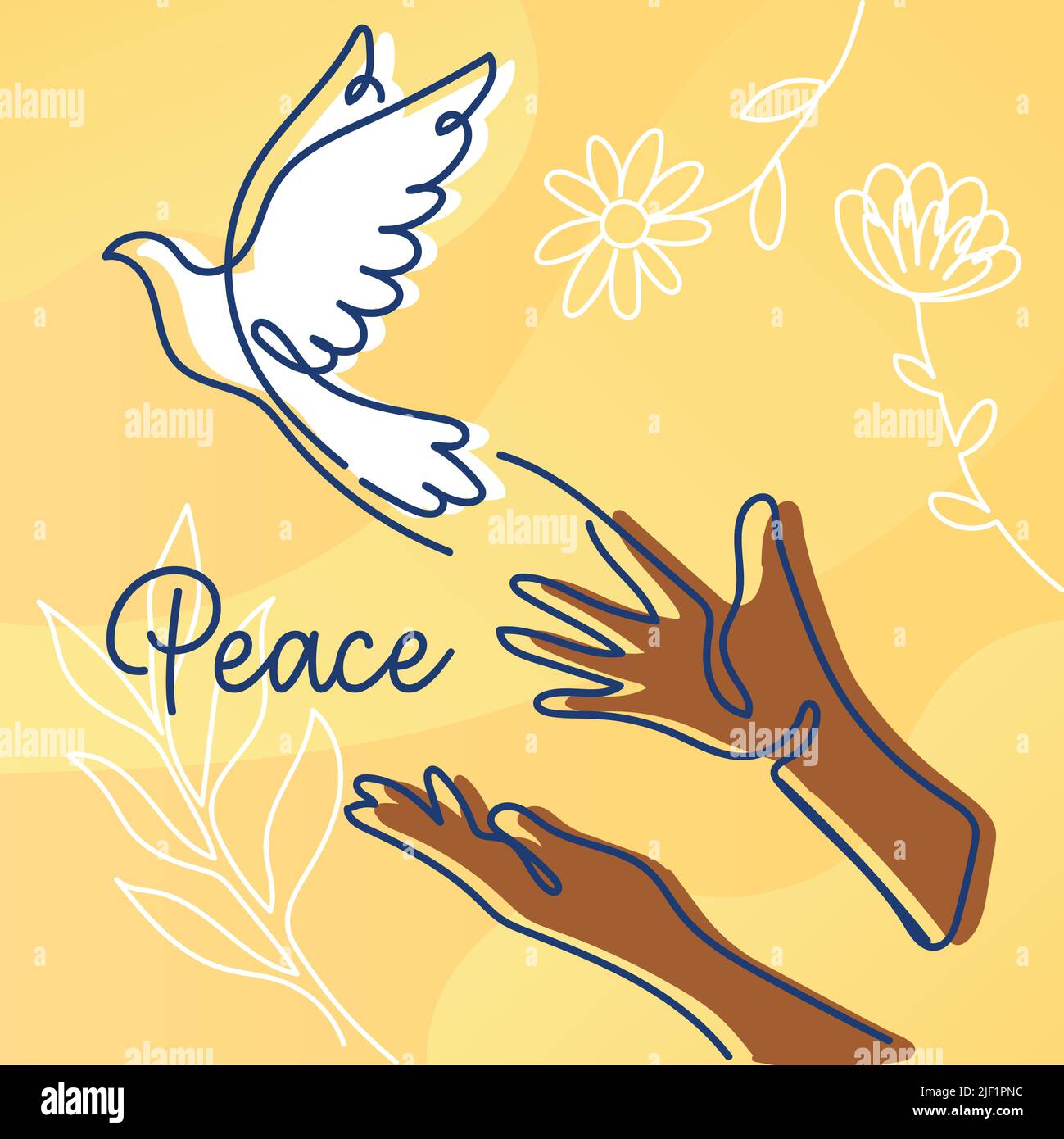 Pair of hands releasing a dove bird Peace and diplomacy flat concept ...