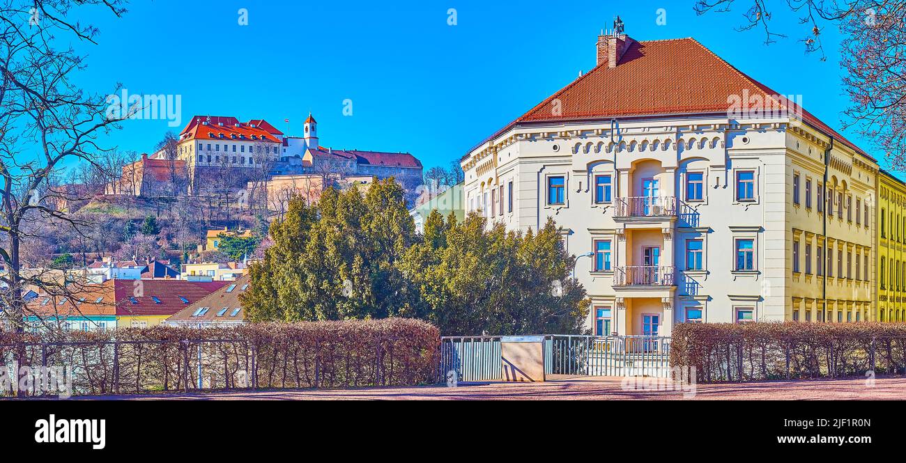 Panoramic view on historic residential house with typic red tiled roof ...