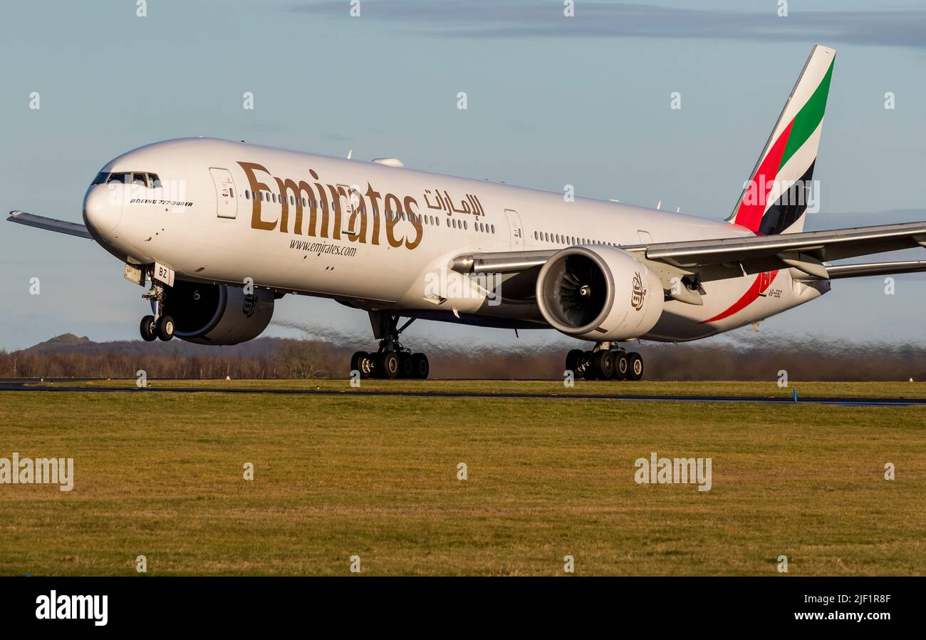 Emirates 777 at Newcastle airport Stock Photo - Alamy