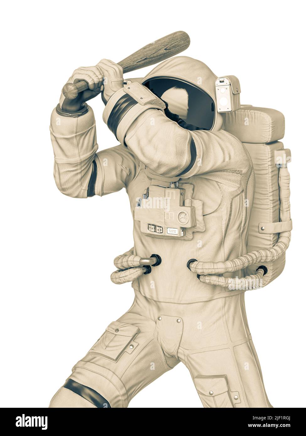 astronaut is attacking with a baseball bat, 3d illustration Stock Photo ...