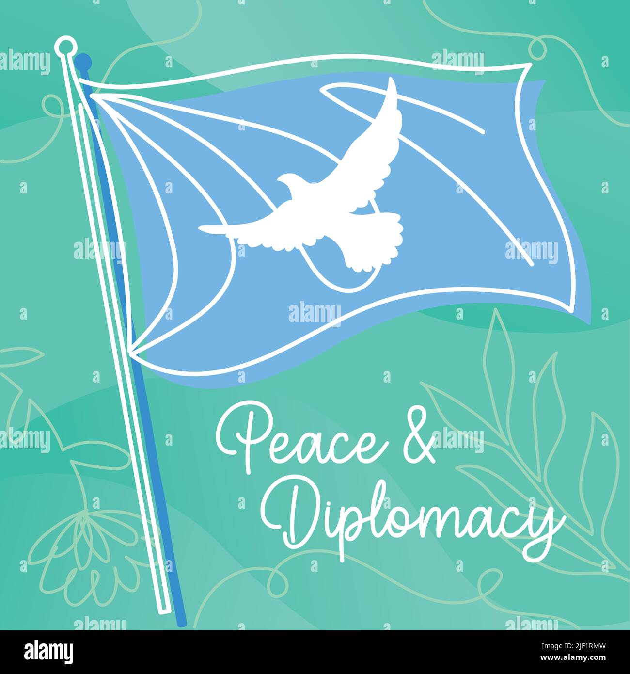 Waving flag with a dove bird Peace and diplomacy flat concept Vector ...