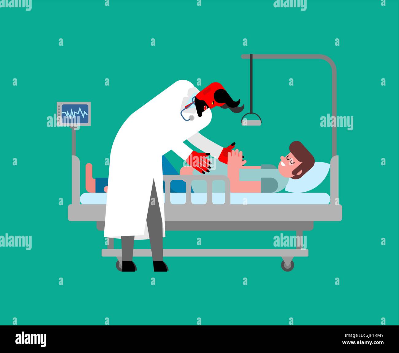 Devil doctor and patient. Doctor Satan and sick. Vector illustration ...