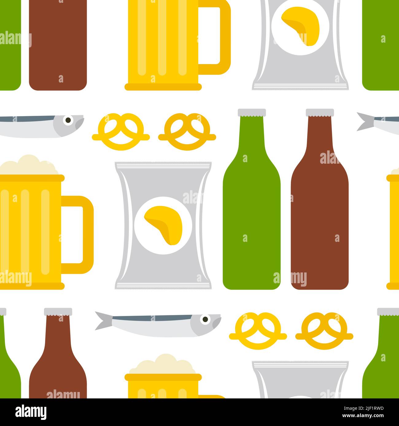 Beer and snacks pattern seamless. Fish and chips and a mug of beer ...