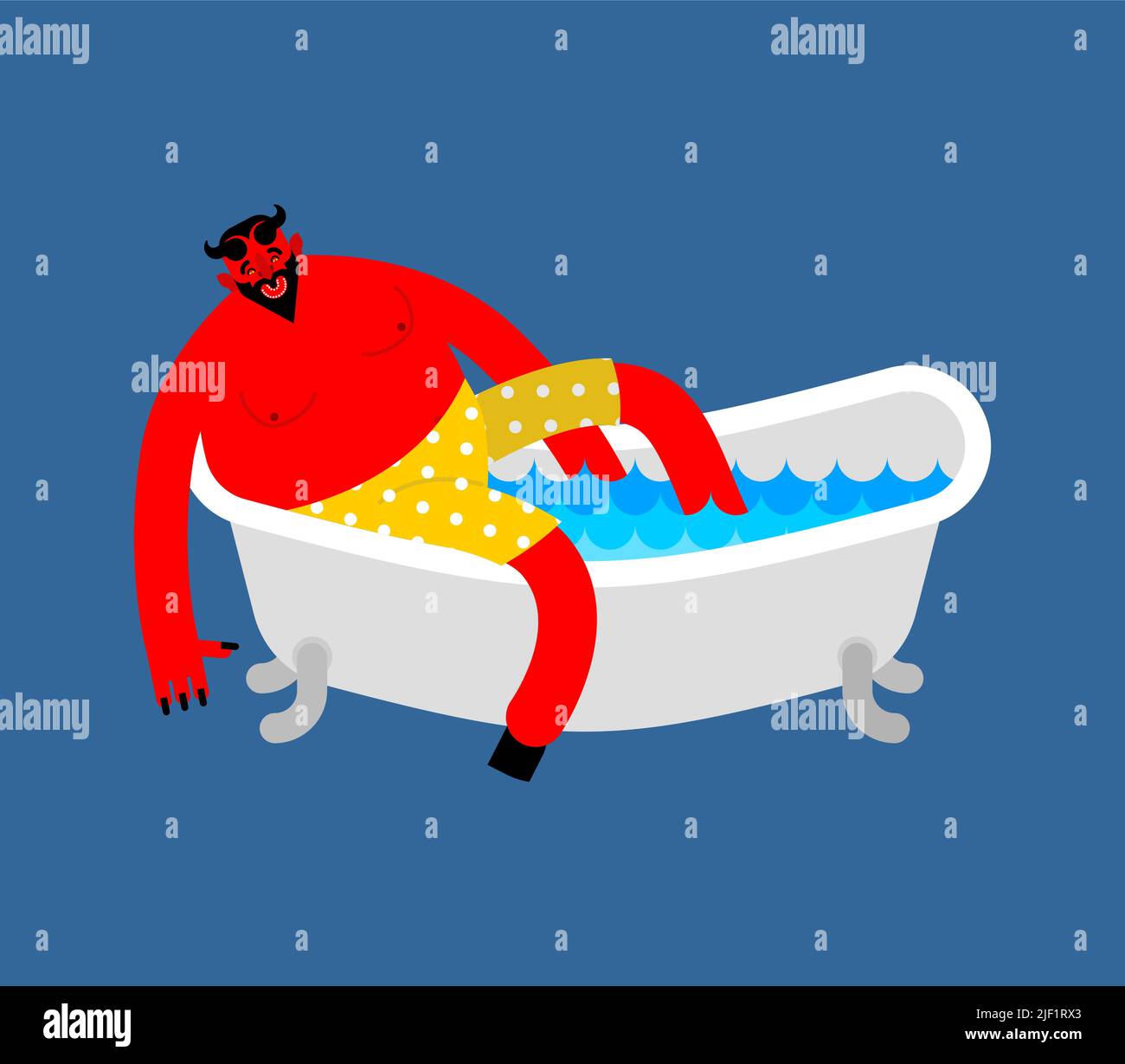 Devil in bath. Satan takes bath. Vector illustration Stock Vector Image ...