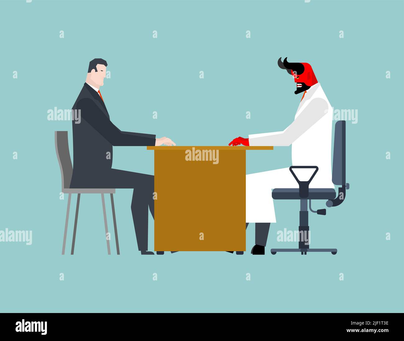 Devil doctor and patient. Doctor Satan and sick. Vector illustration ...