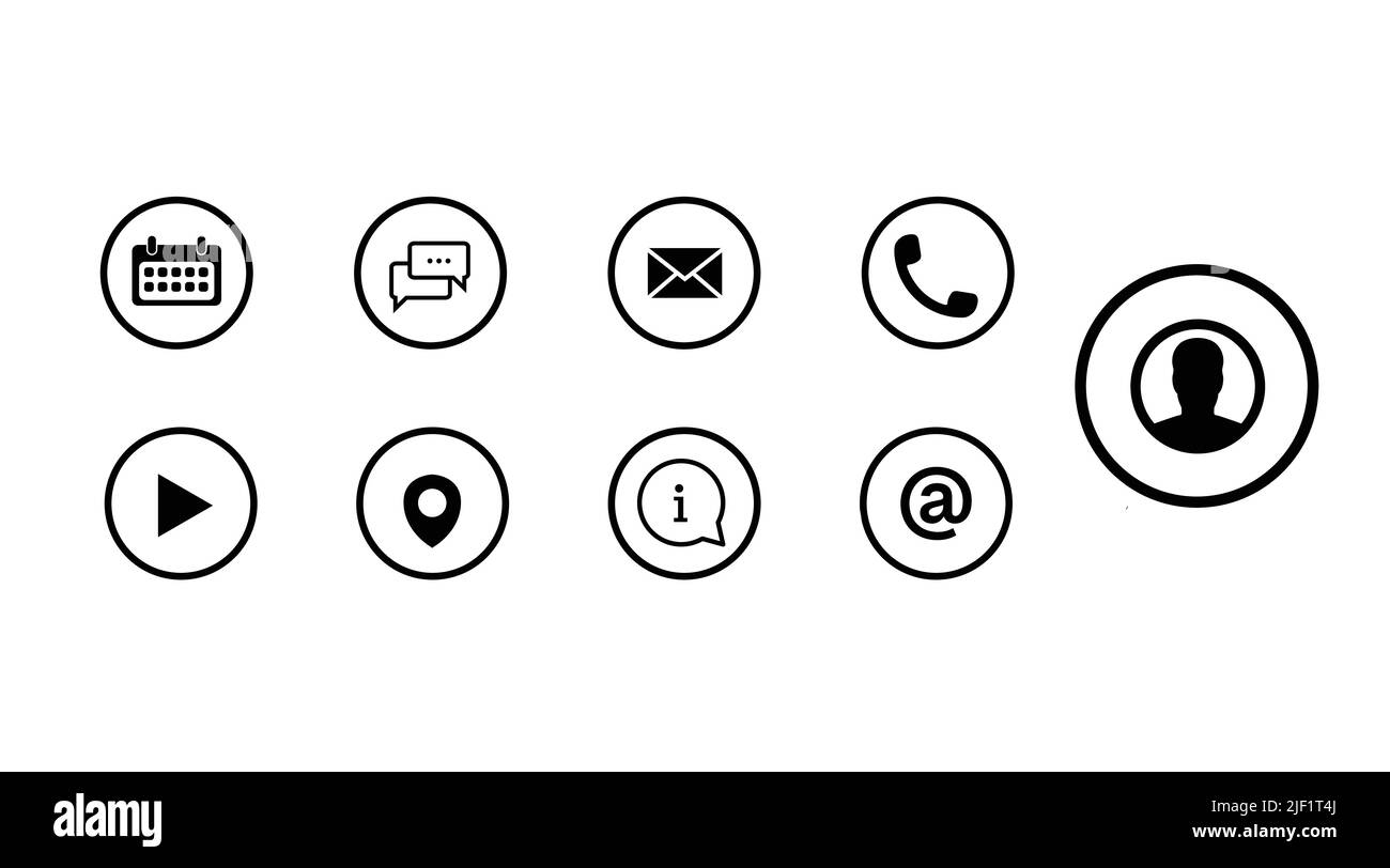 Contact Icon Set. Black and White Illustration of Different Contact ...