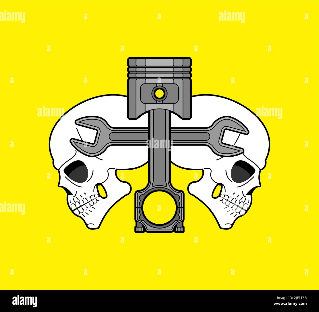 Skull and Engine piston sign. motorcycle pistons icon. Car workshop ...