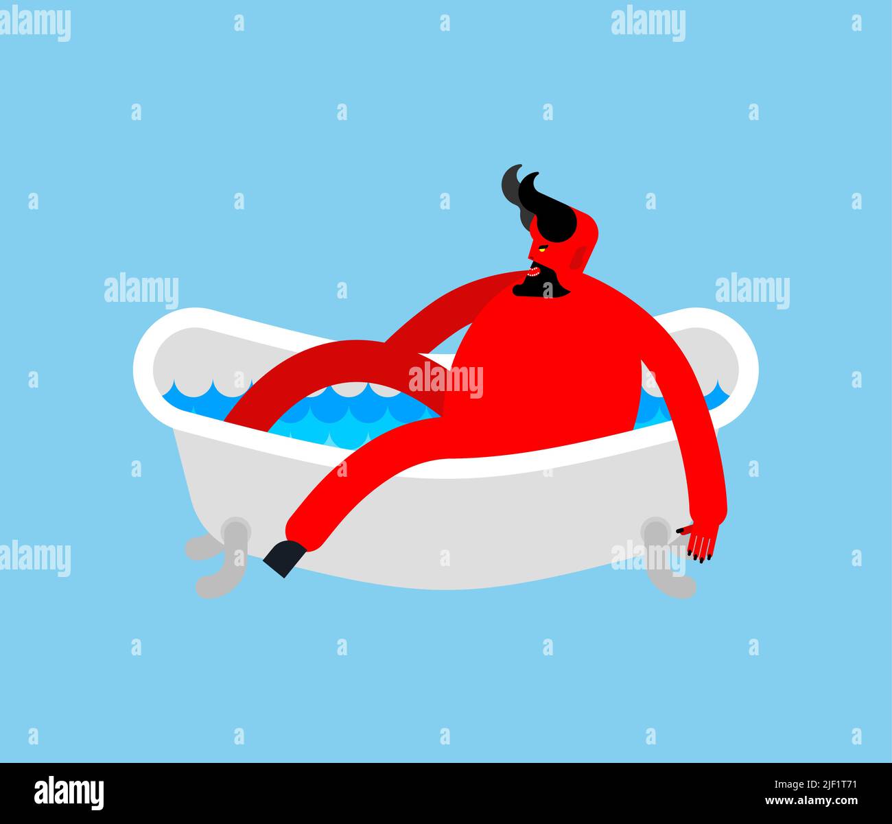 Devil in bath. Satan takes bath. Vector illustration Stock Vector Image ...