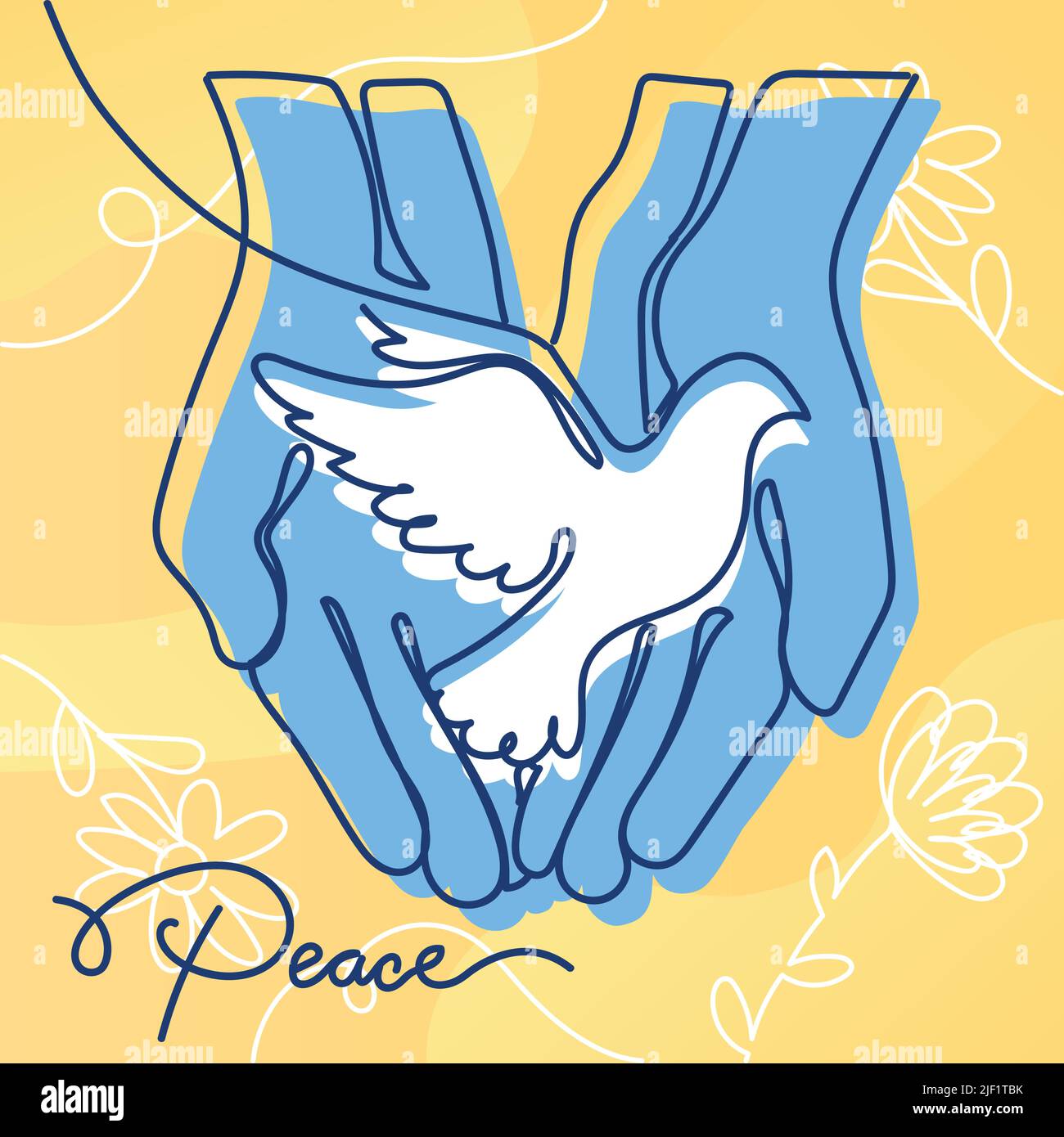 Pair of hands holding a peace bird Peace and diplomacy flat concept ...