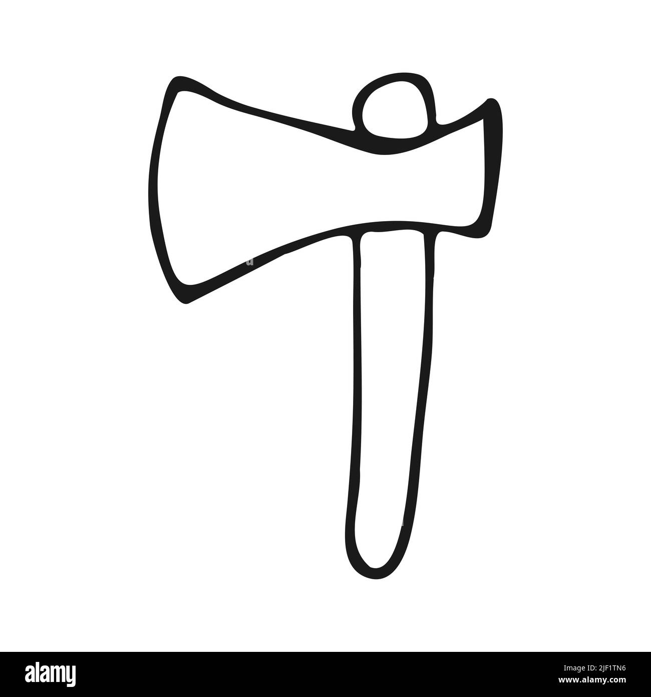 Axe hand drawn in black outline on a white background. Working tool in ...