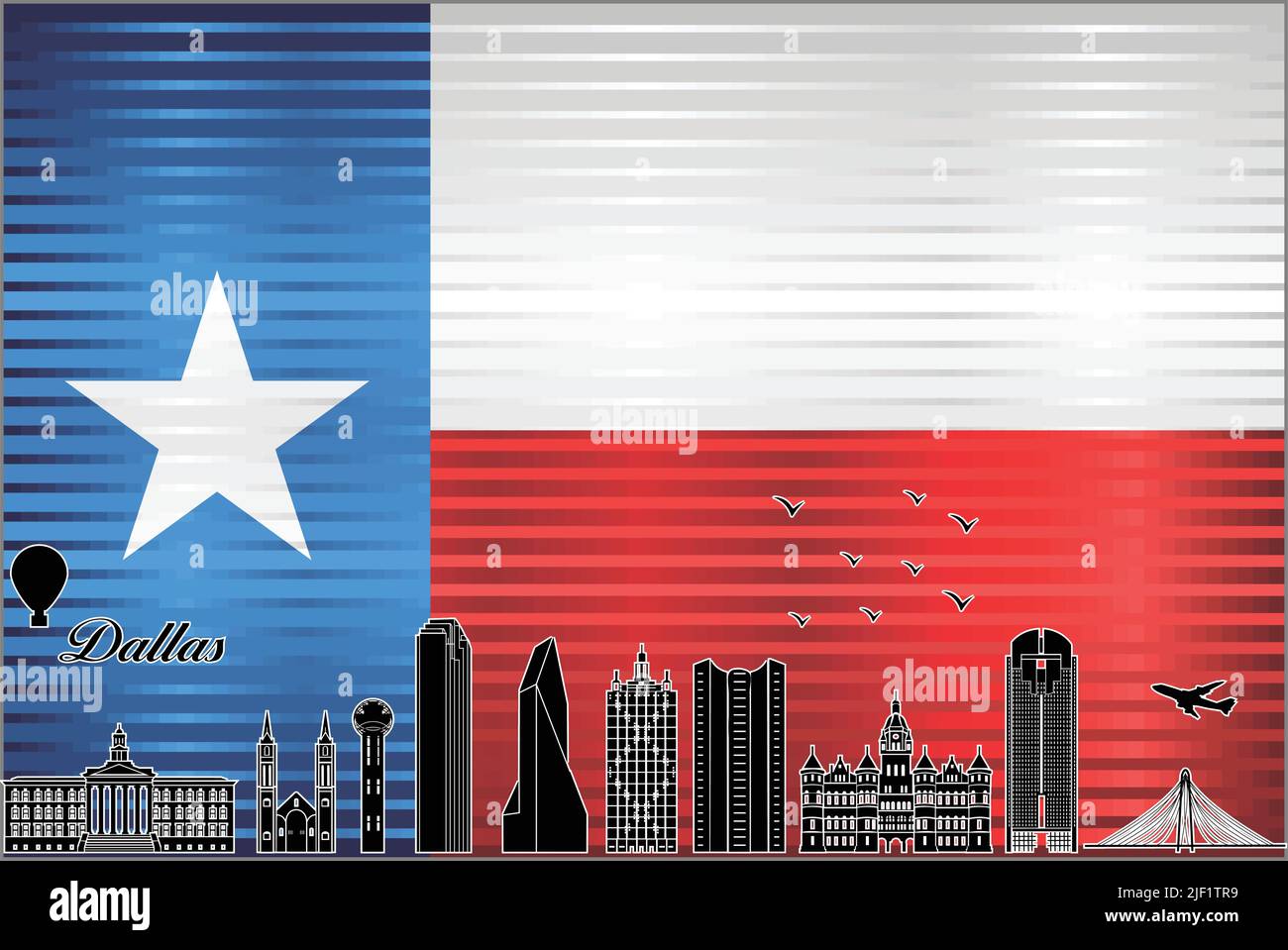 Dallas city skyline with flag of Texas on background - illustration ...
