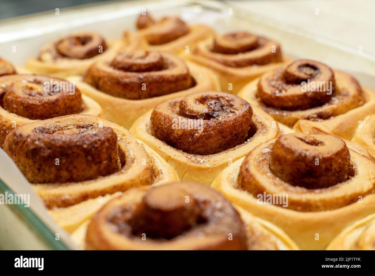 Homemade sweet cinnamon rolls. Close Up of freshly cooked buns Stock ...