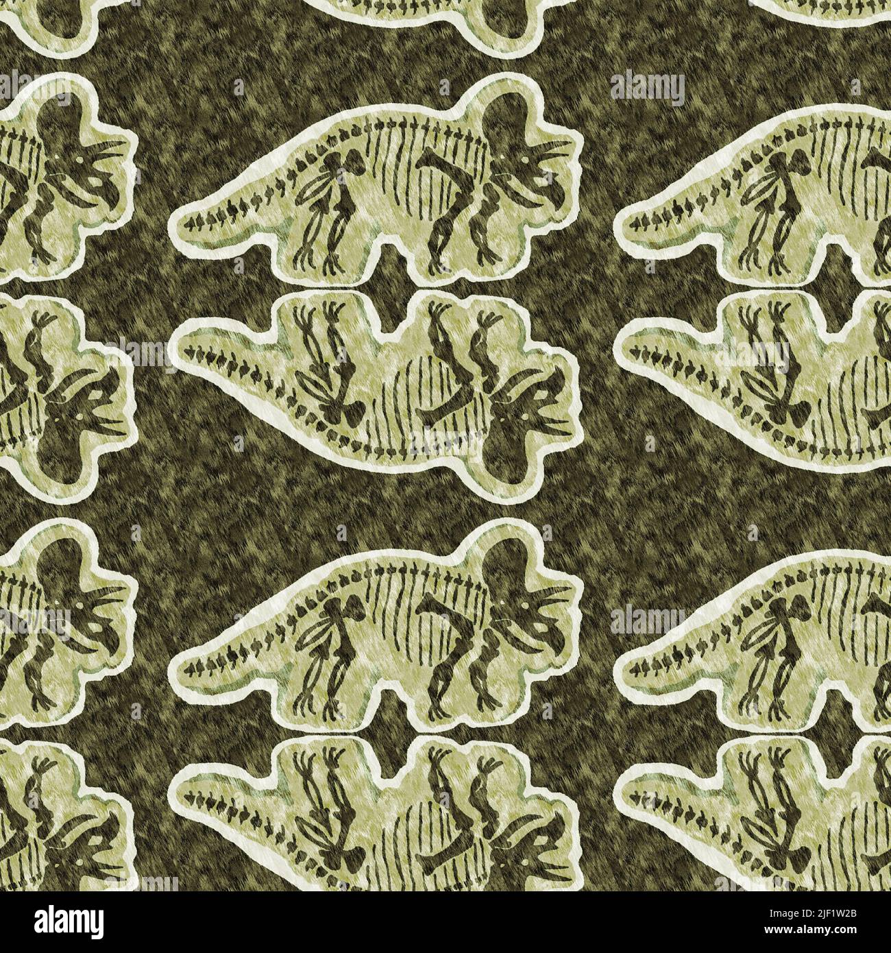 Green triceratops dinosaur fossil bones seamless pattern. Gender ...