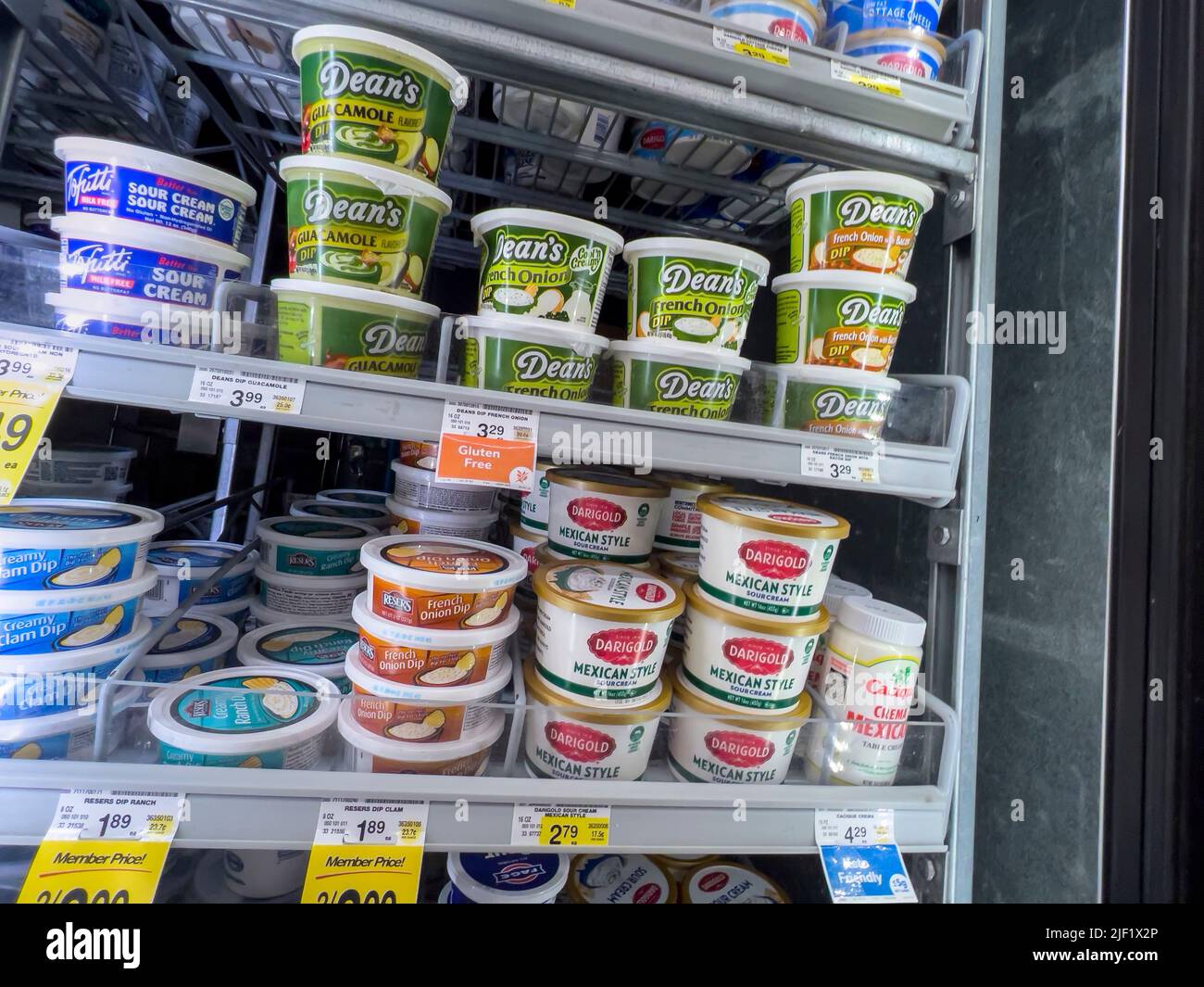 Mill Creek, WA USA - circa May 2022: Close up view of French onion dip ...