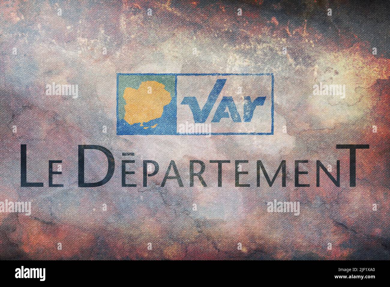 Top view of retroflag department of Var, France with grunge texture ...