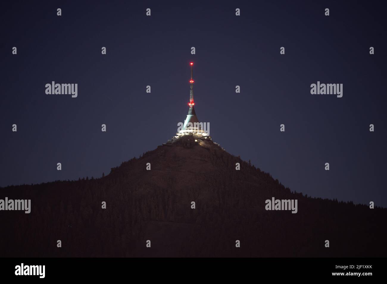 Jested mountain hotel and transmitter by night Stock Photo - Alamy