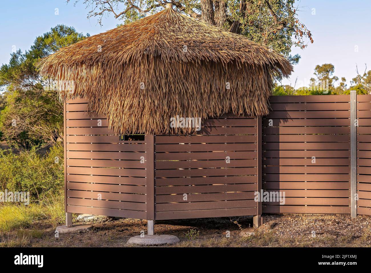 A bird hide at the Sapphire Wetlands Reserve in Queensland, Australia ...