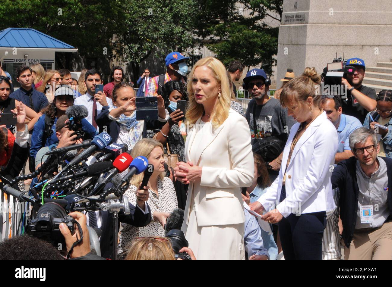 Sigrid McCawley speaks alongisde Annie Farmer after the sentencing of ...