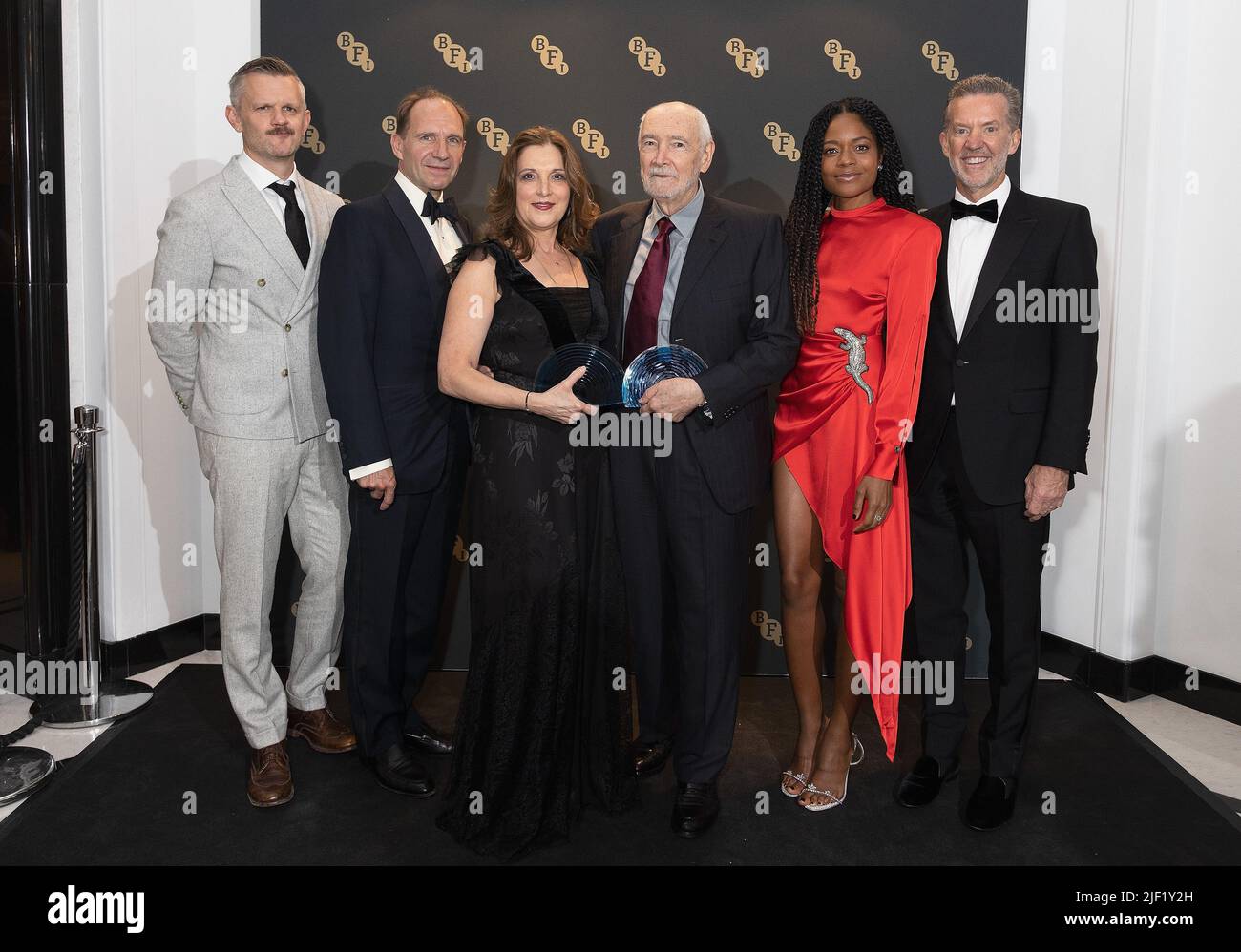 (Left to right) CEO of the BFI Ben Roberts, Ralph Fiennes, Barbara ...