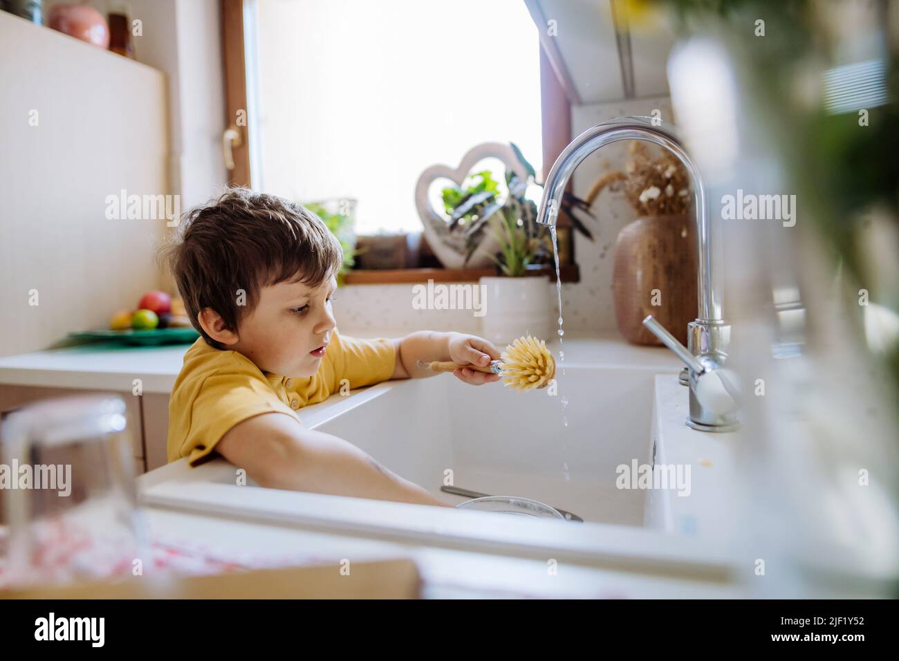 Boy washing dish hi-res stock photography and images - Alamy