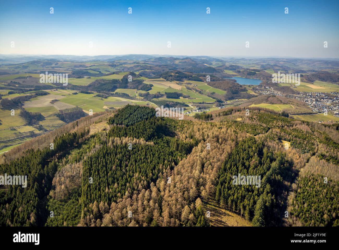 Aerial view, Vogelsang mountain, town view Meschede-Süd and ...