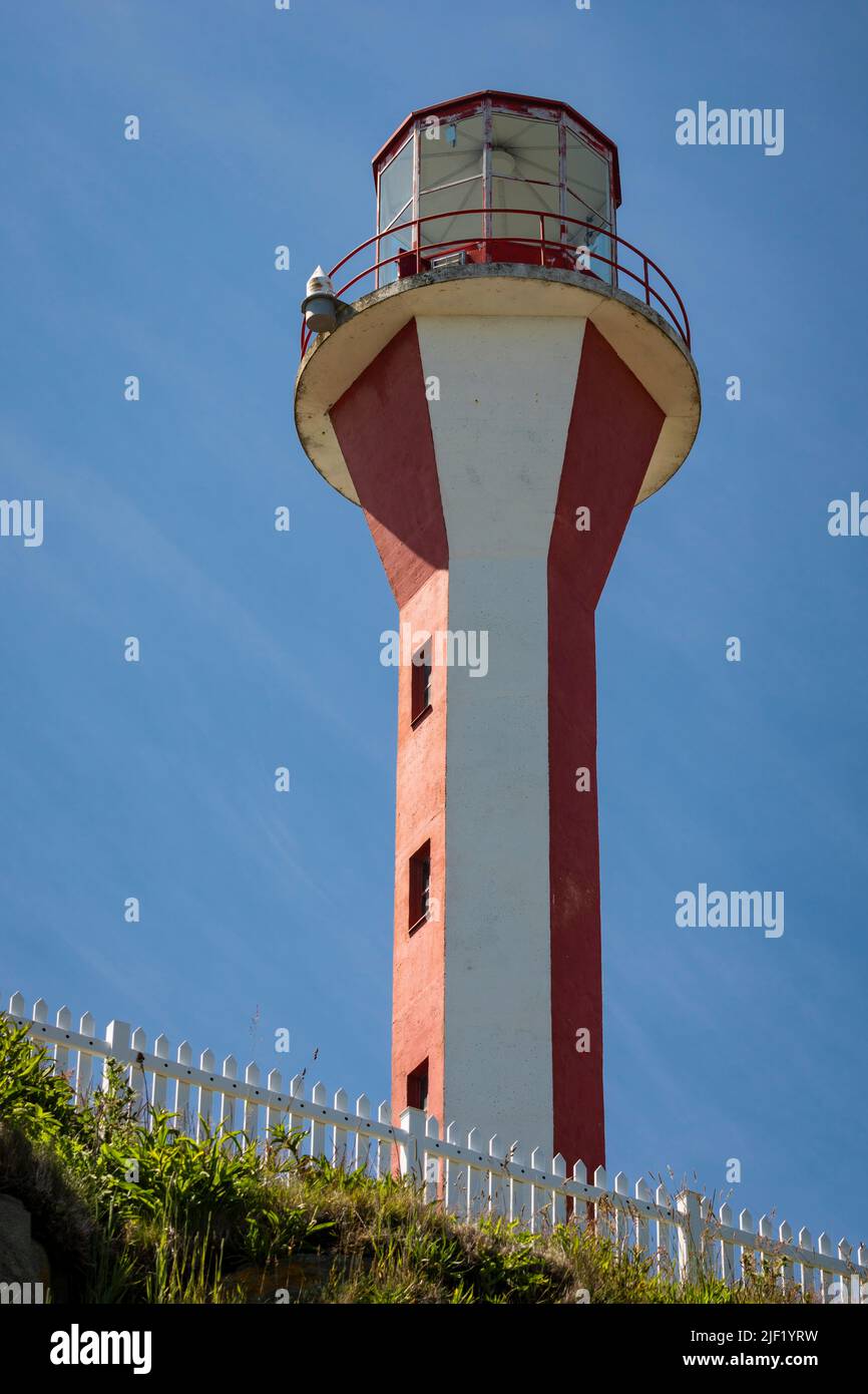 The lighthouse tower at Cape Forchu in Nova Scotia, Canada Stock Photo ...