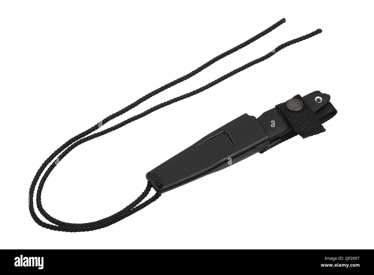 Modern hunting knife with silver blade and rubber handle. Steel arms ...