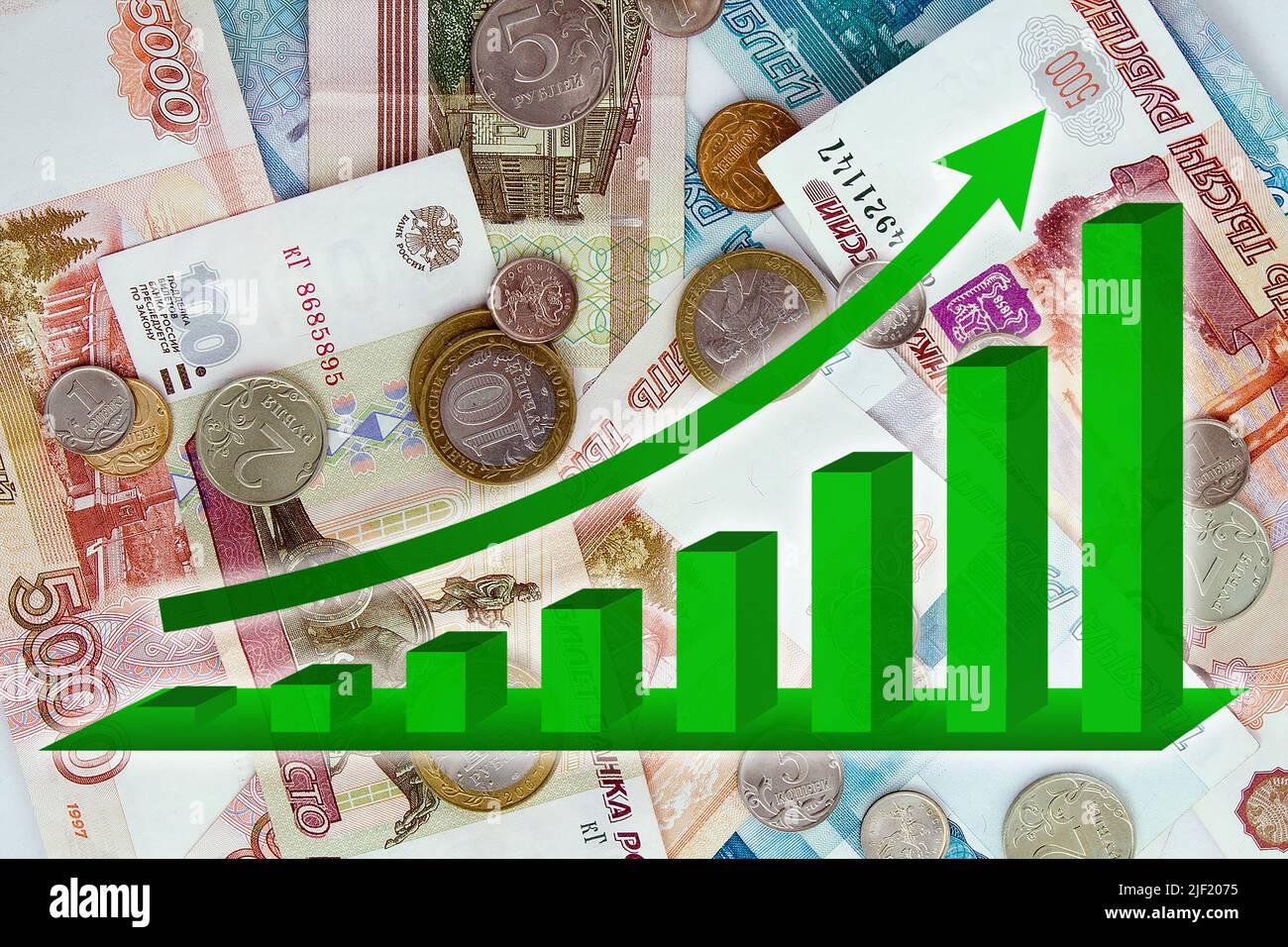 Economy graph: Russian rubles and rising arrow Stock Photo - Alamy