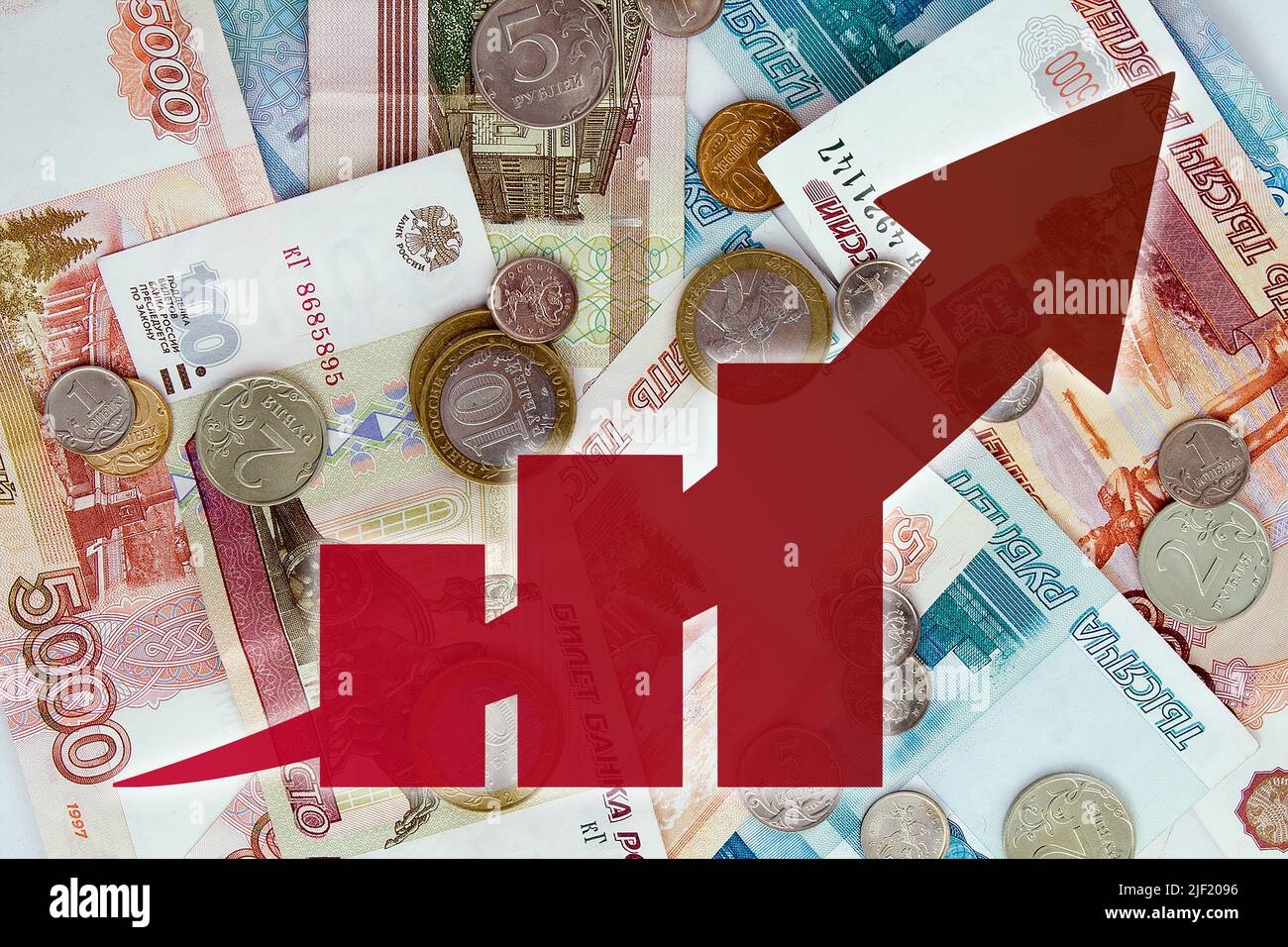 Economy graph: Russian rubles and rising arrow Stock Photo - Alamy
