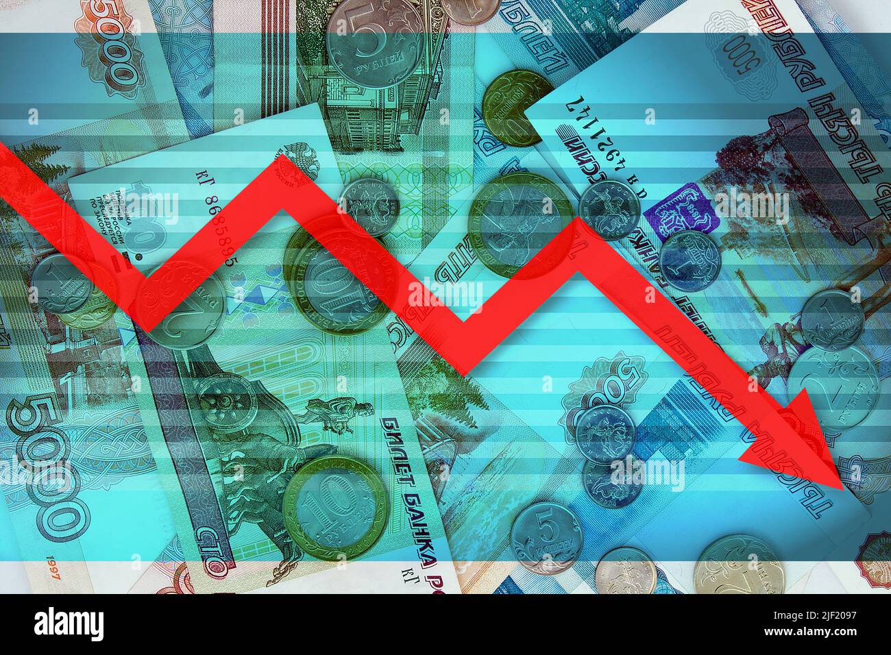 Economy Chart: Russian Rubles and Down Arrow Stock Photo - Alamy