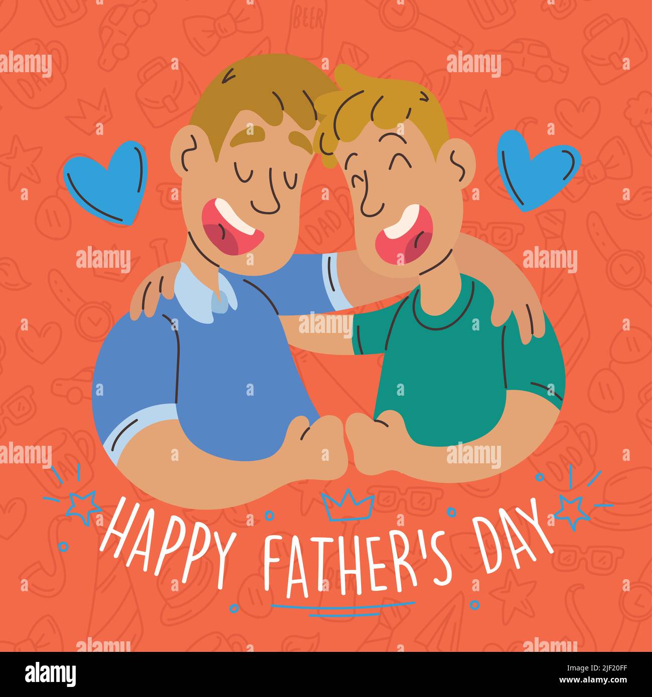 Cute father character smiling with his young son Happy father day ...