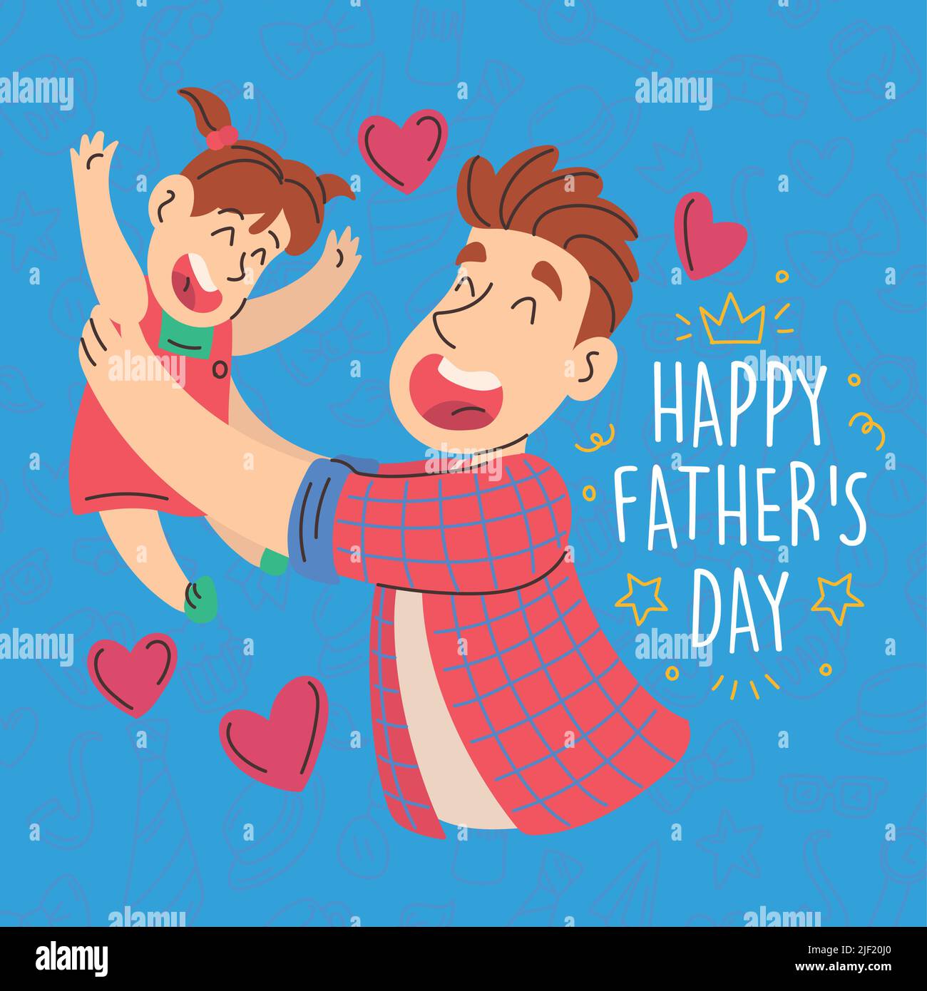 Happy cute father cartoon playing with his daugther Father day Vector ...