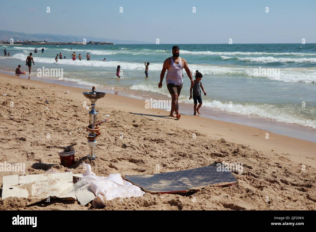 Beirut, Lebanon. 27th June, 2022. People relax on a beach in Beirut ...