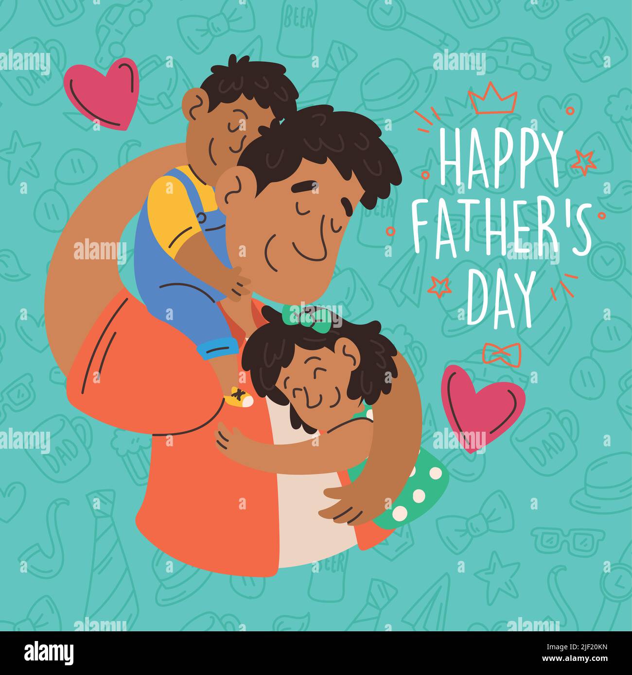 Cute father cartoon playing with his children Happy father day Vector ...